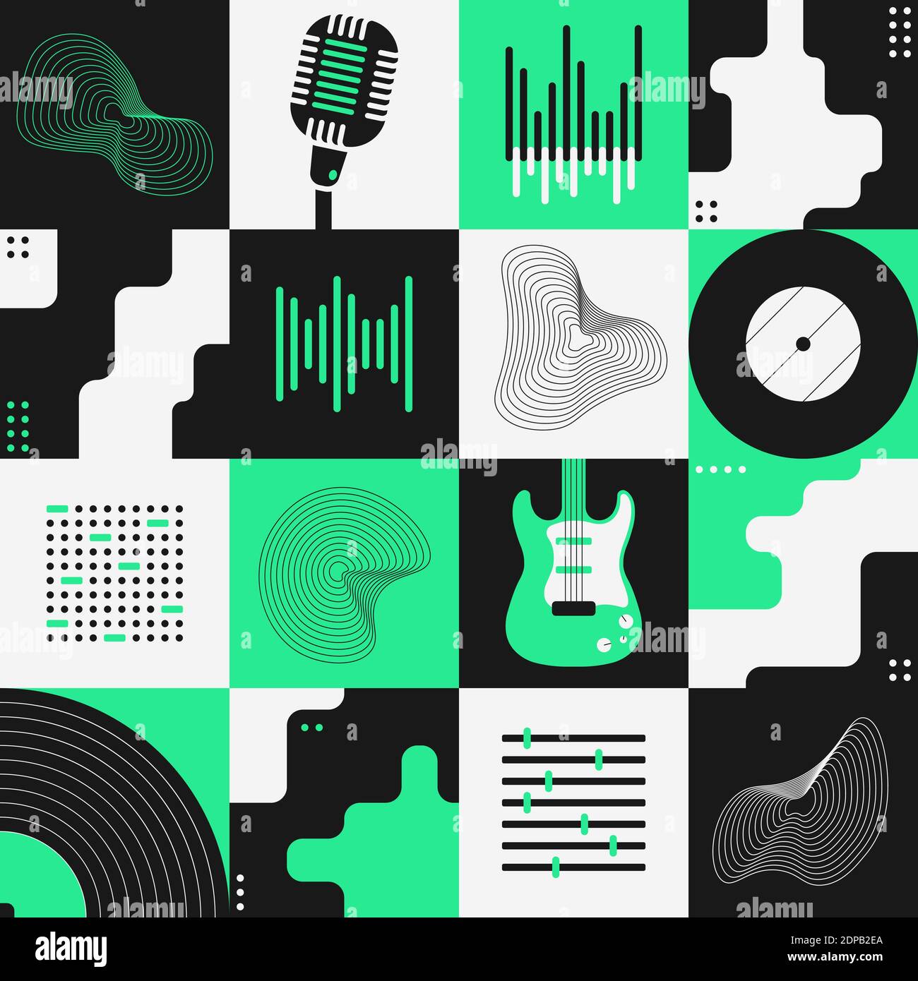 Abstract art composition with various geometric shapes, objects and ...