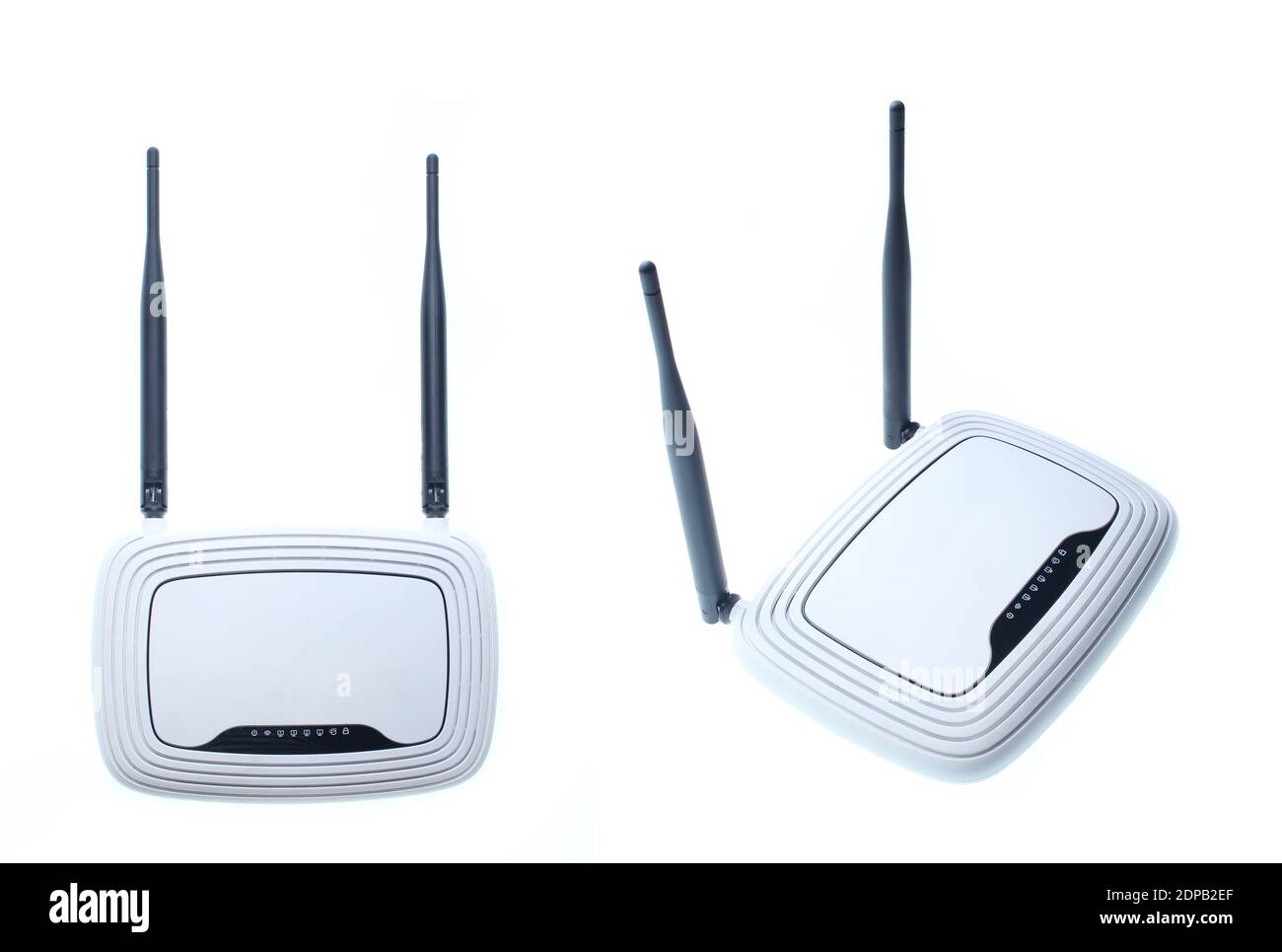Two-antenna Wi fi router isolated on white background. Set of two ...