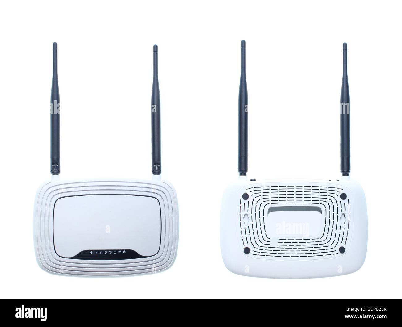 Two-antenna Wi fi router isolated on white background. Set of two ...