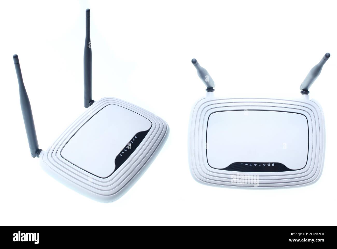 Two-antenna Wi fi router isolated on white background. Set of two ...