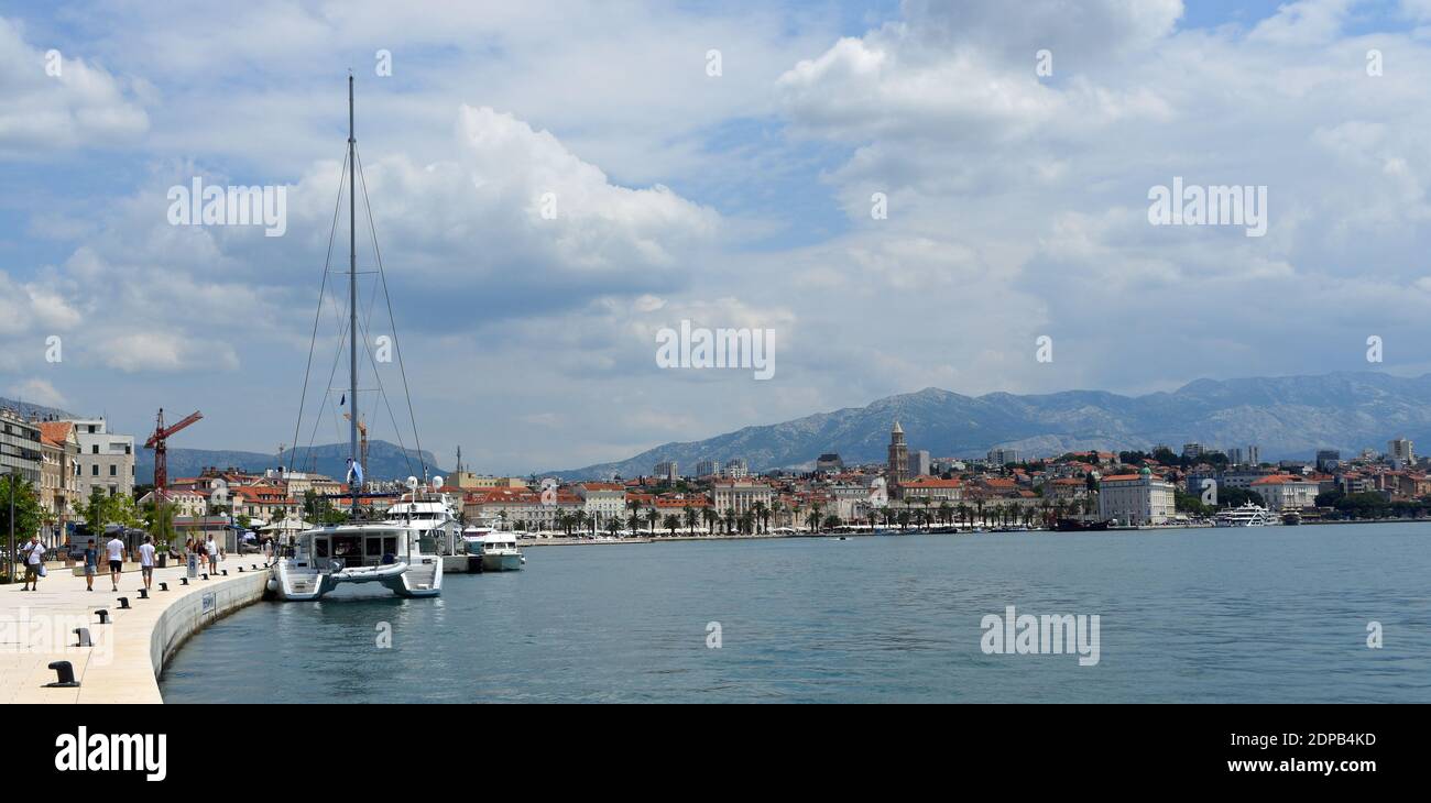 Split seafront and marina with yacht. Croatia Stock Photo - Alamy
