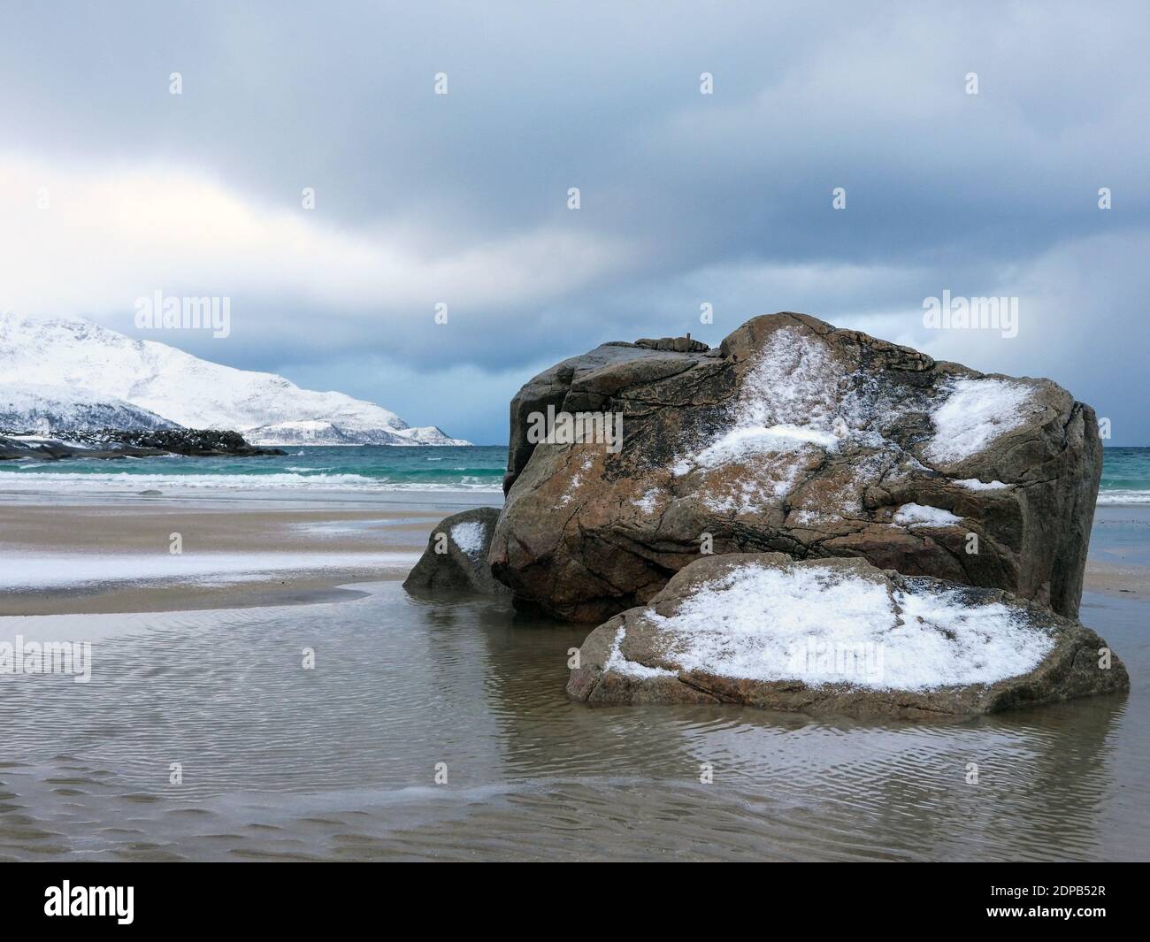 Landscape in wintertime oon the island Kvaloya in Norway Stock Photo ...