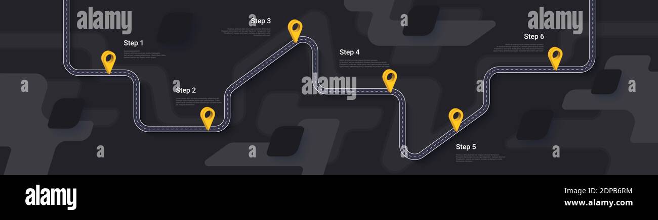 Road map and journey route infographics template. Winding road timeline ...
