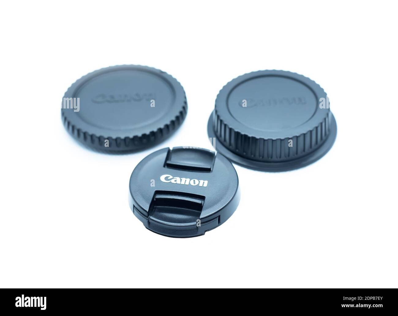 Black Plastic Canon Camera, lens Cap on White Backgrounds Stock Photo - Alamy