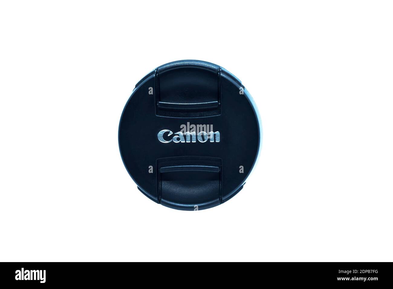 Canon camera lens cap close up view isolated on white background Stock Photo - Alamy