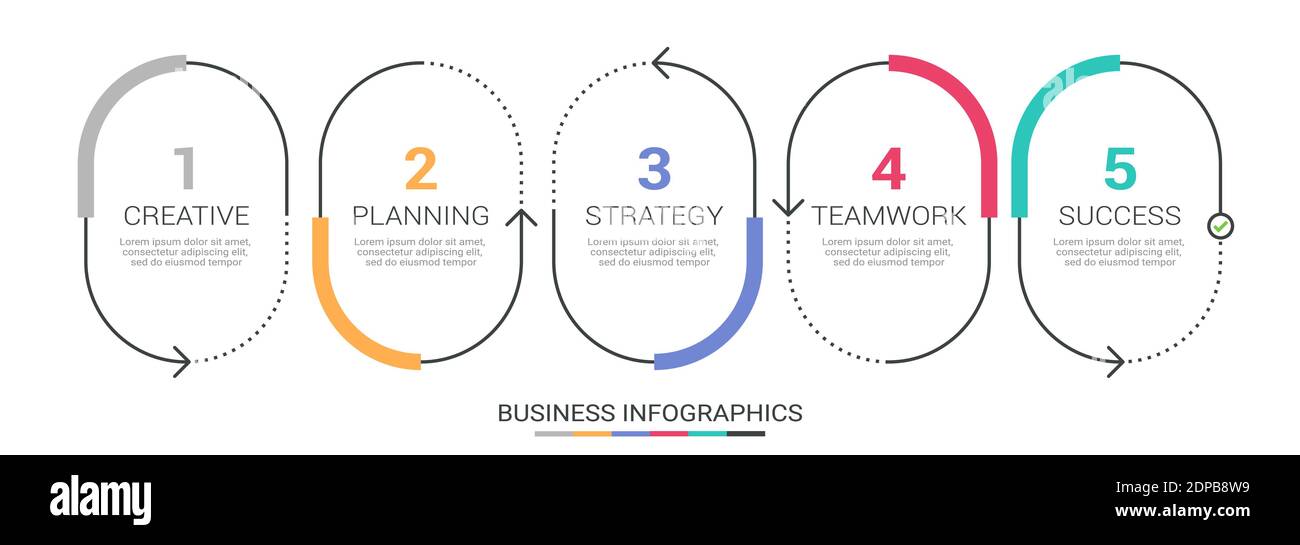 Thin line infographic template with 5 steps. Modern business concept infographics with options ...