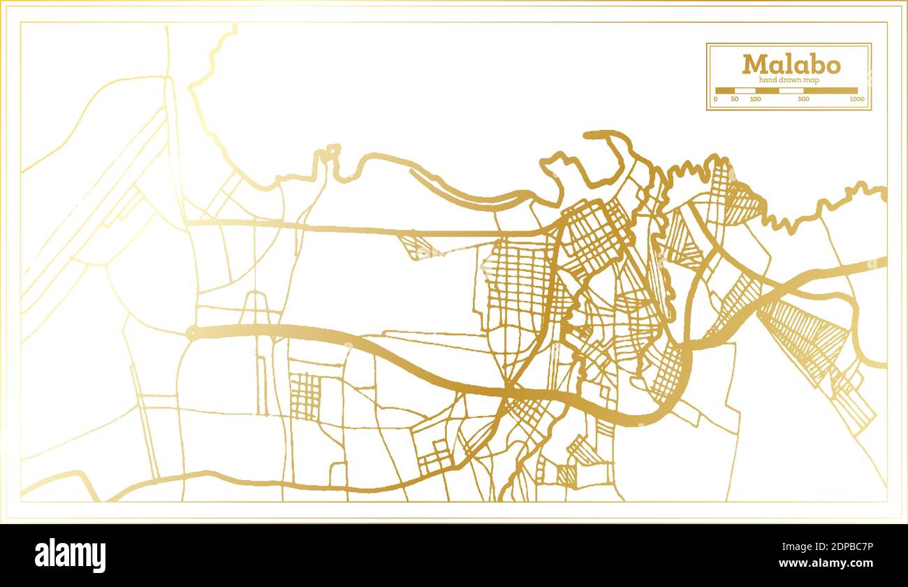 Malabo Equatorial Guinea City Map in Retro Style in Golden Color ...
