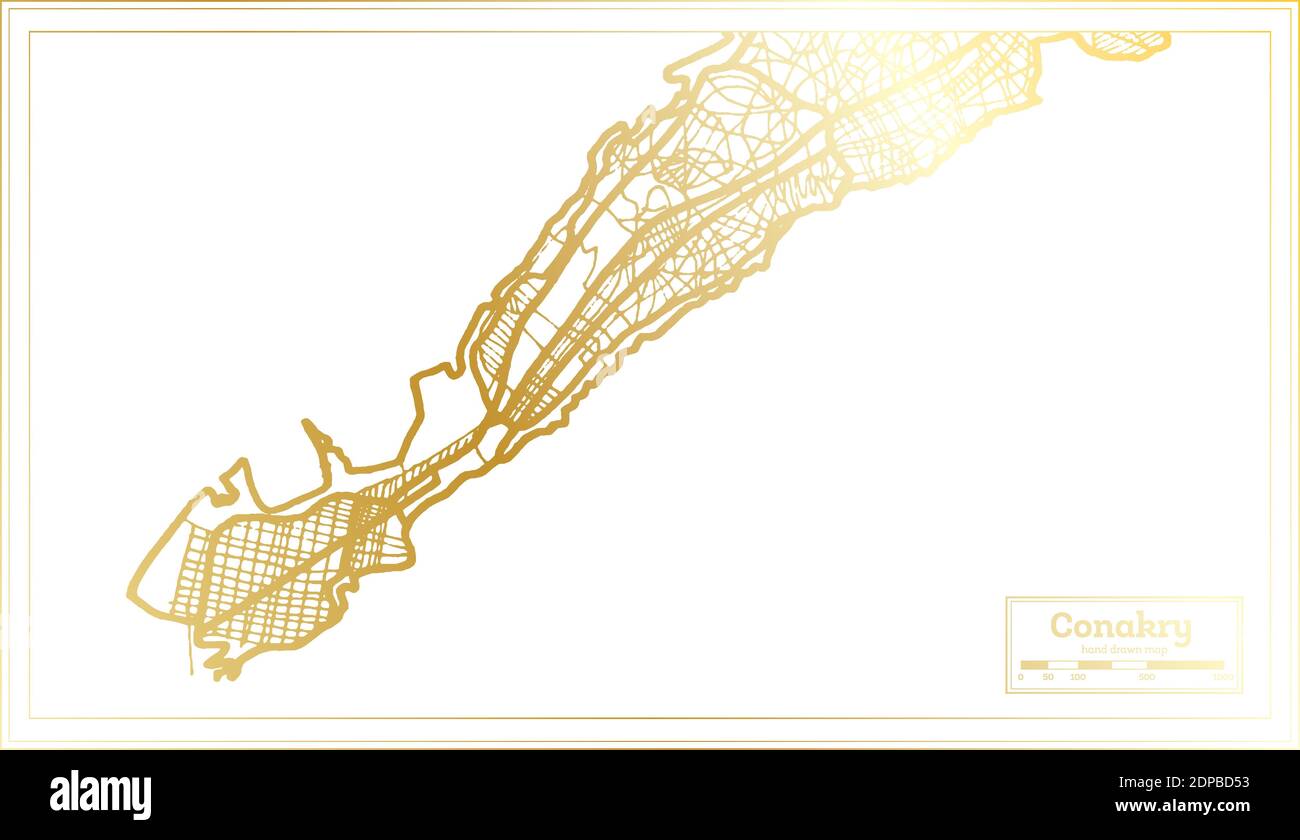 Conakry Guinea City Map in Retro Style in Golden Color. Outline Map ...