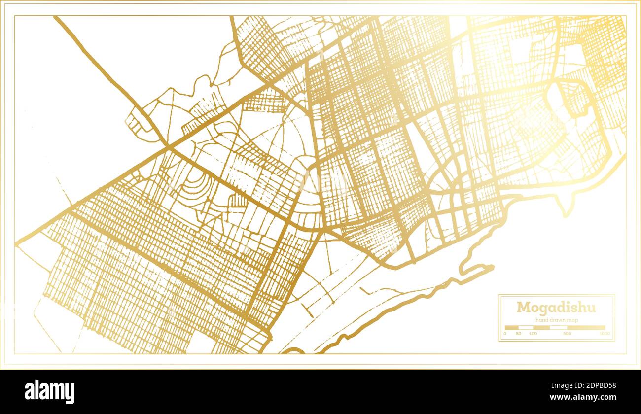 Mogadishu Somalia City Map in Retro Style in Golden Color. Outline Map ...