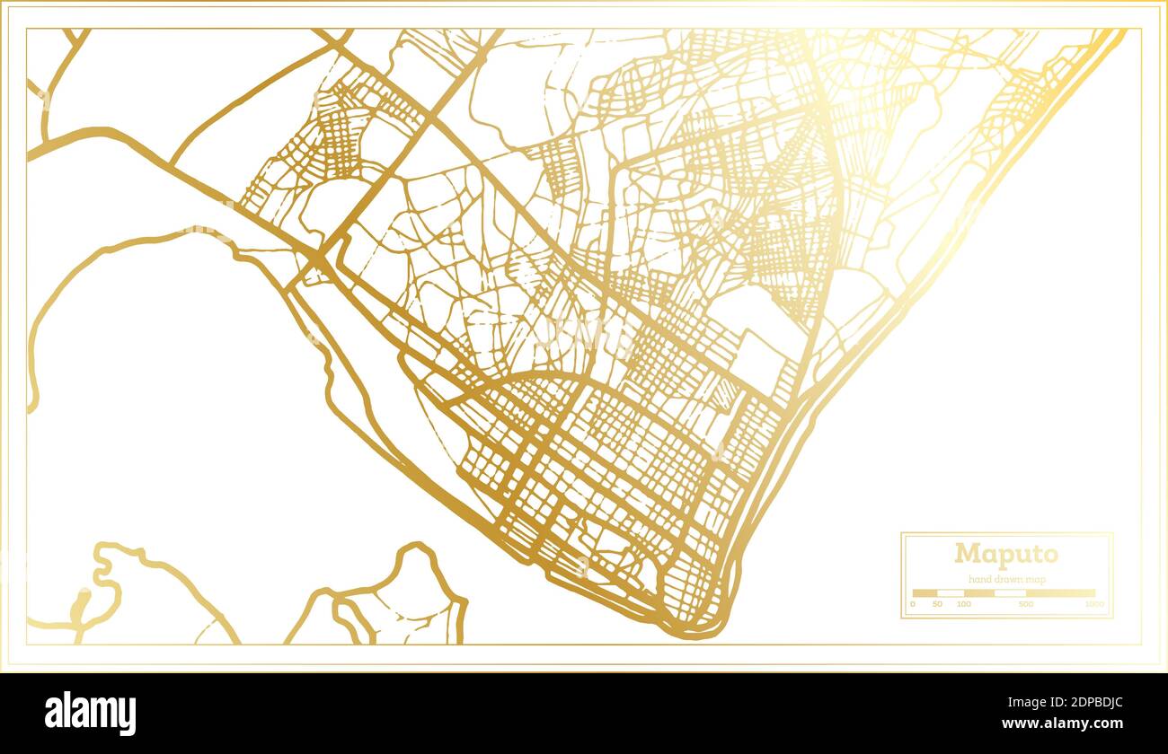 Maputo Mozambique City Map in Retro Style in Golden Color. Outline Map ...