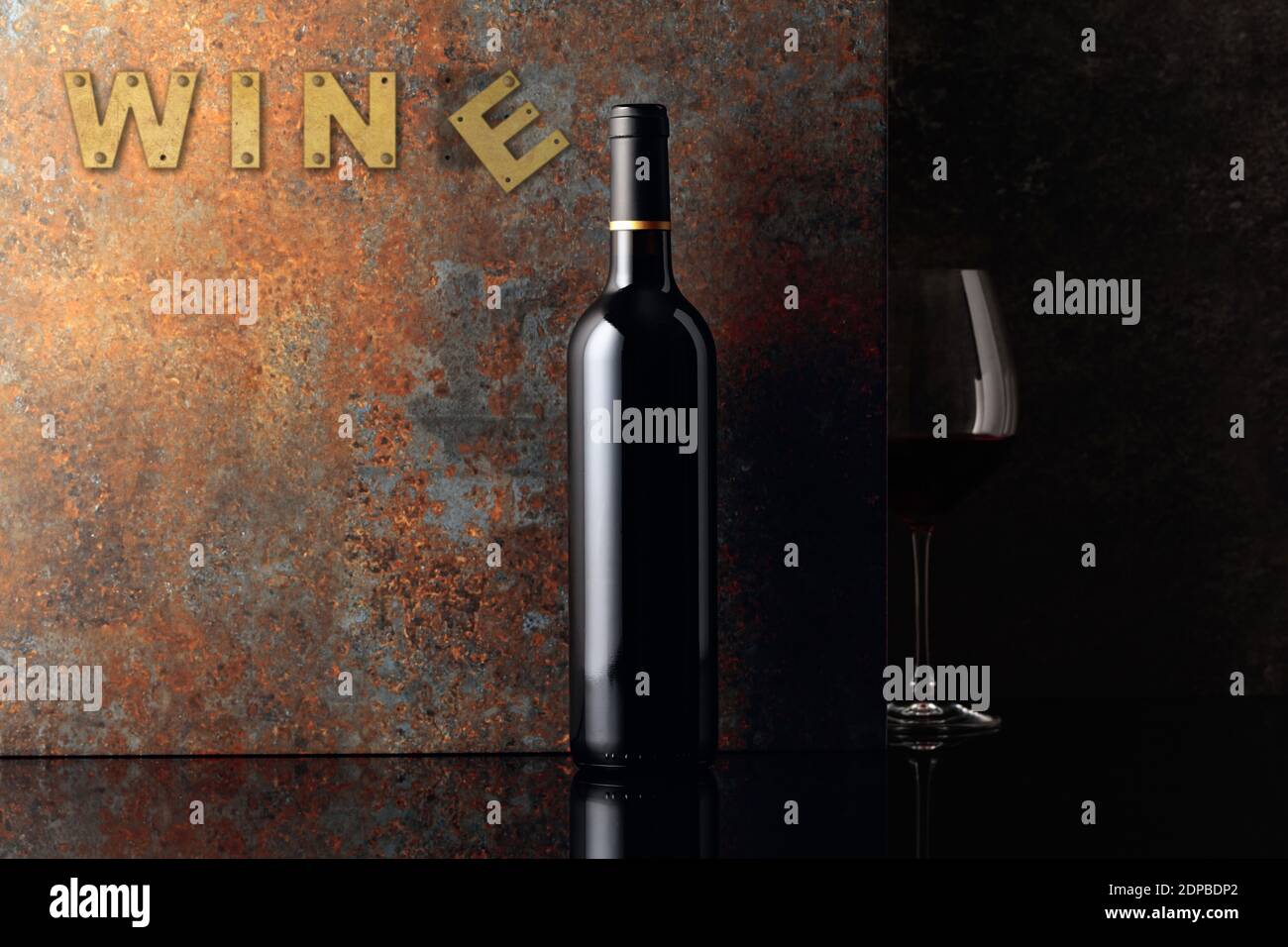 Red wine on rusty brown background. Frontal view with space for your ...