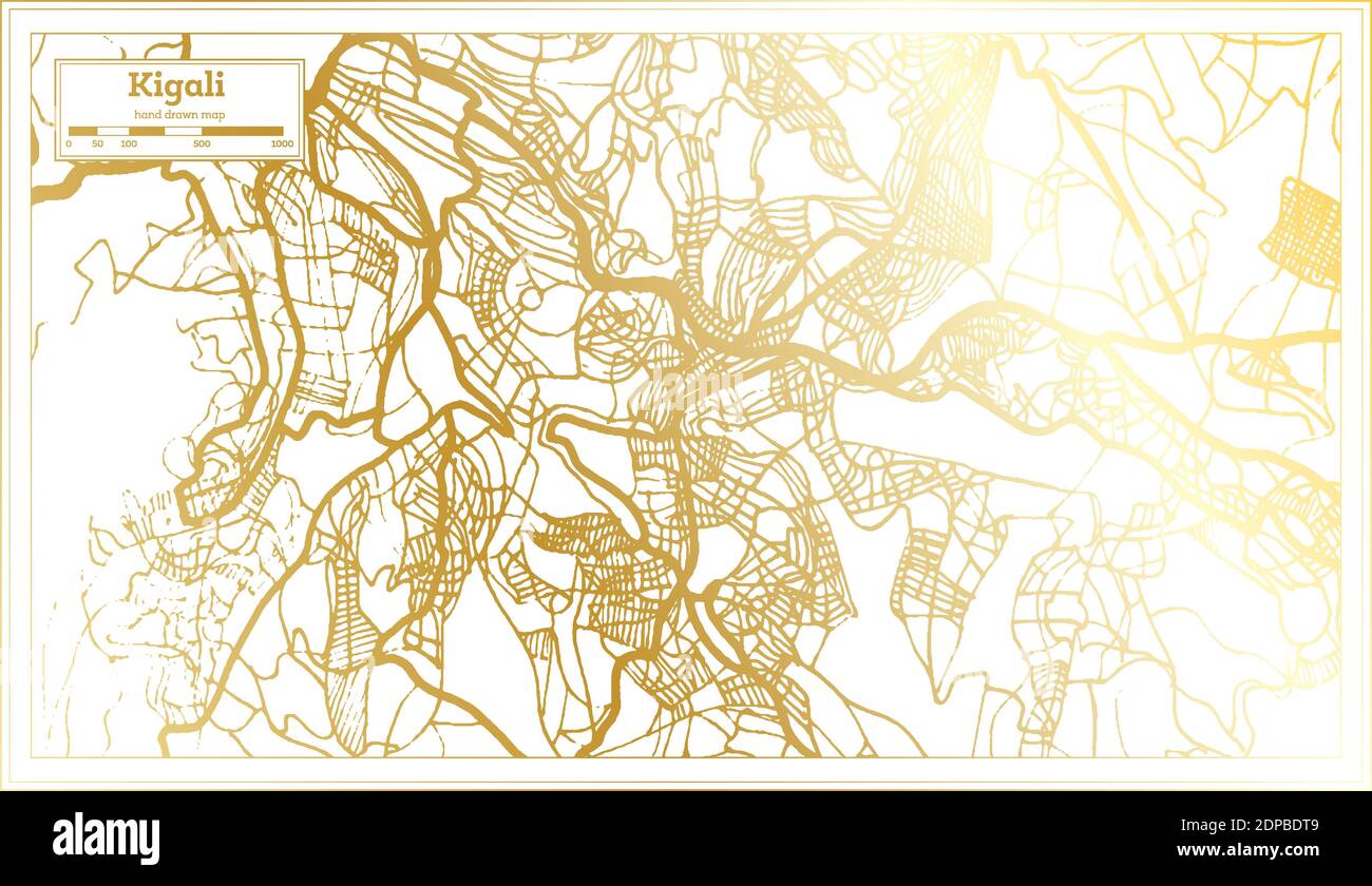 Kigali Rwanda City Map in Retro Style in Golden Color. Outline Map ...