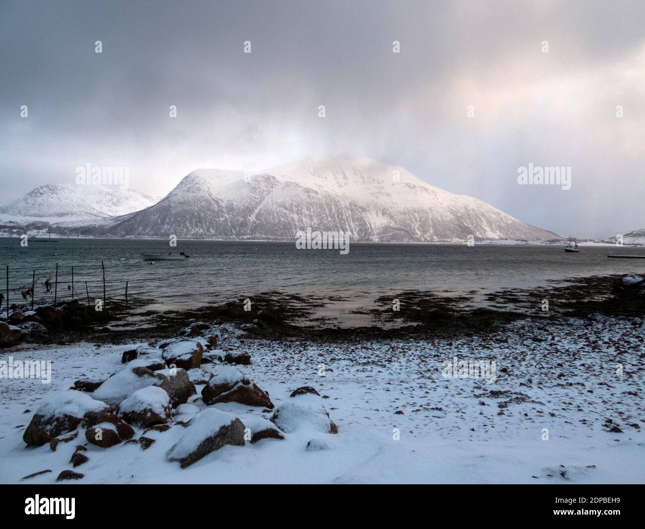 Landscape in wintertime in Sandneshamn on the island Kvaloya in Norway ...