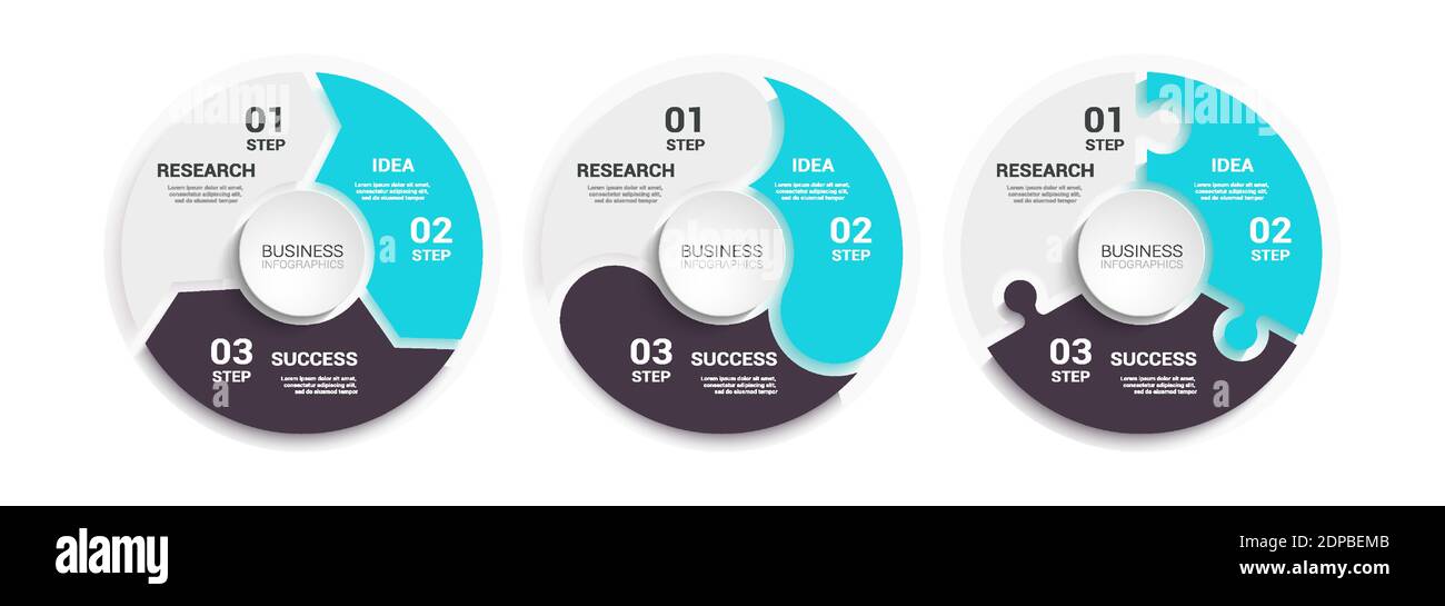 Modern Round Chart 3D Infographic Template with a Three Steps for Success. Business Circle ...