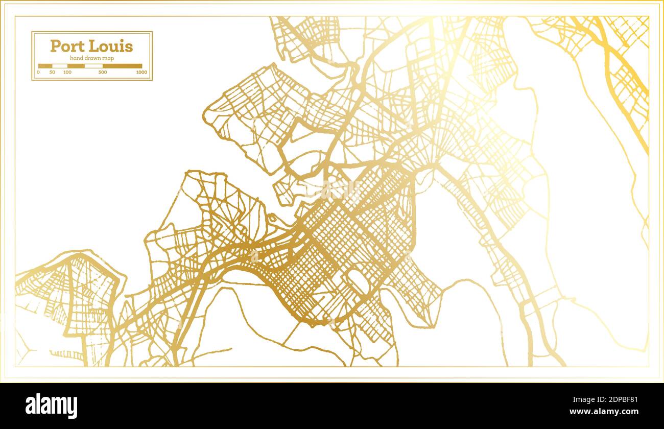 Port Louis Mauritius City Map in Retro Style in Golden Color. Outline ...