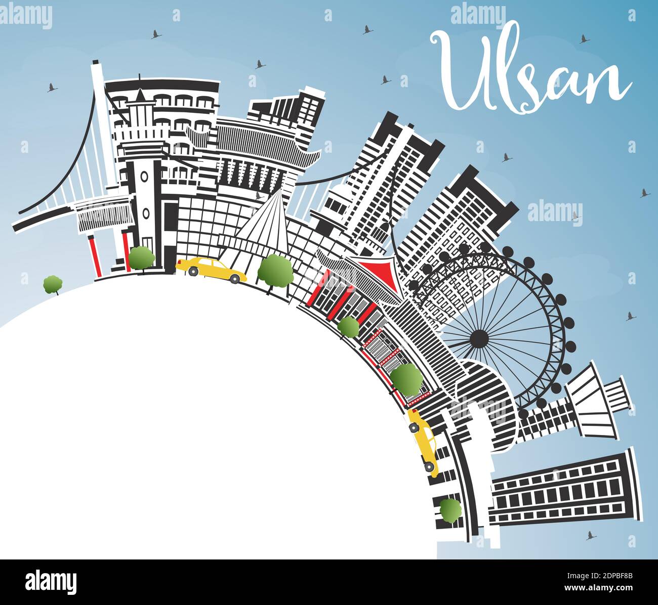 Ulsan South Korea City Skyline with Color Buildings, Blue Sky and Copy ...