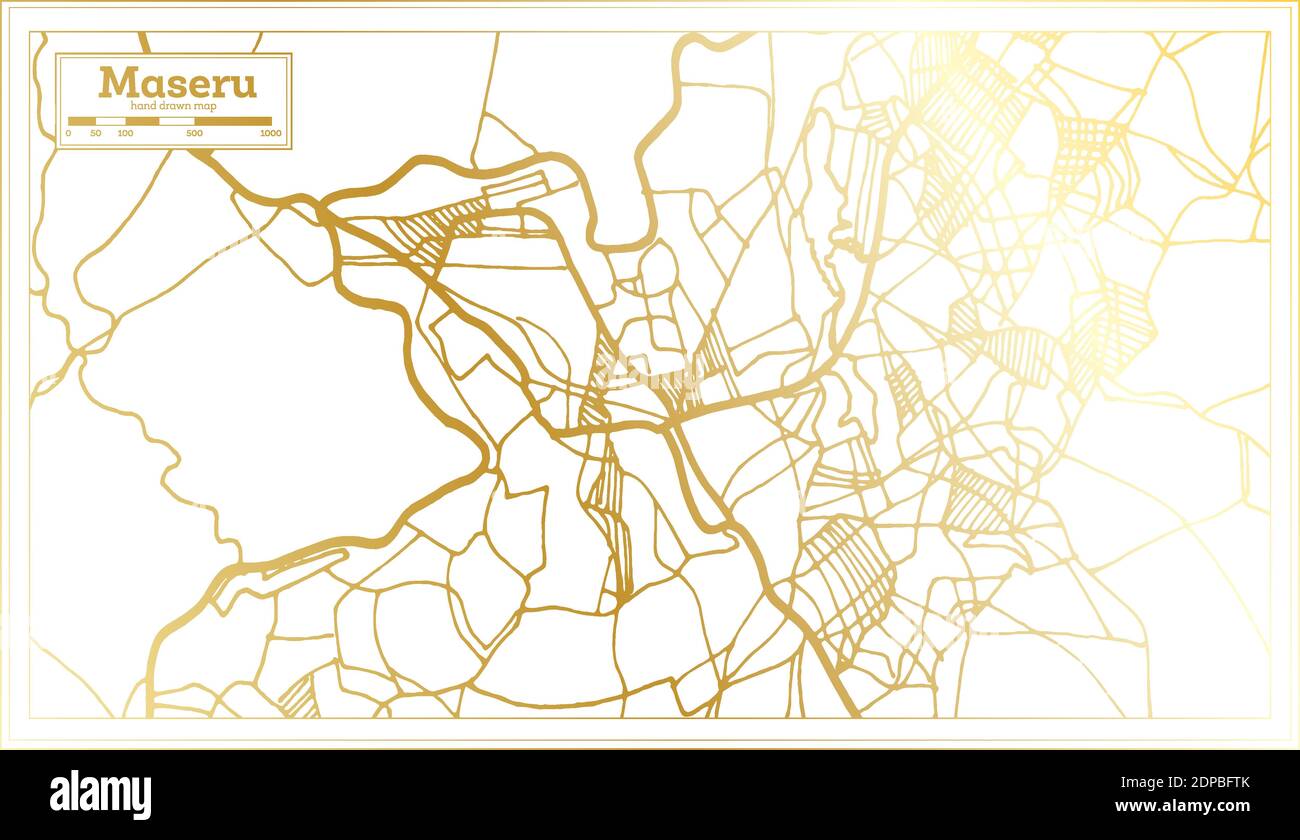 Maseru Lesotho City Map in Retro Style in Golden Color. Outline Map ...