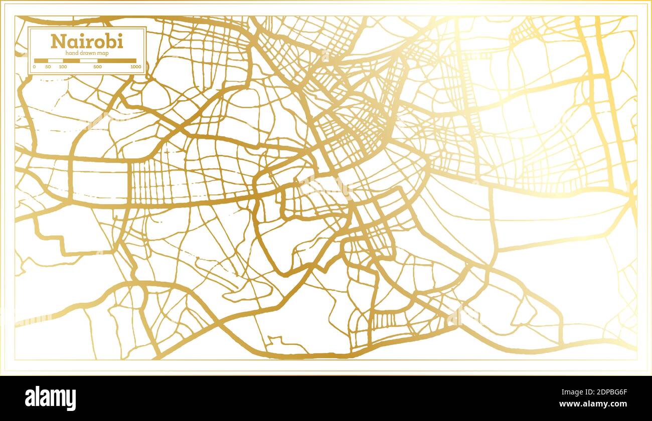 Nairobi Kenya City Map in Retro Style in Golden Color. Outline Map. Vector Illustration Stock ...
