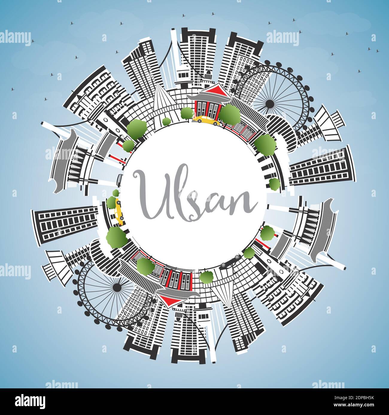 Ulsan South Korea City Skyline with Color Buildings, Blue Sky and Copy ...