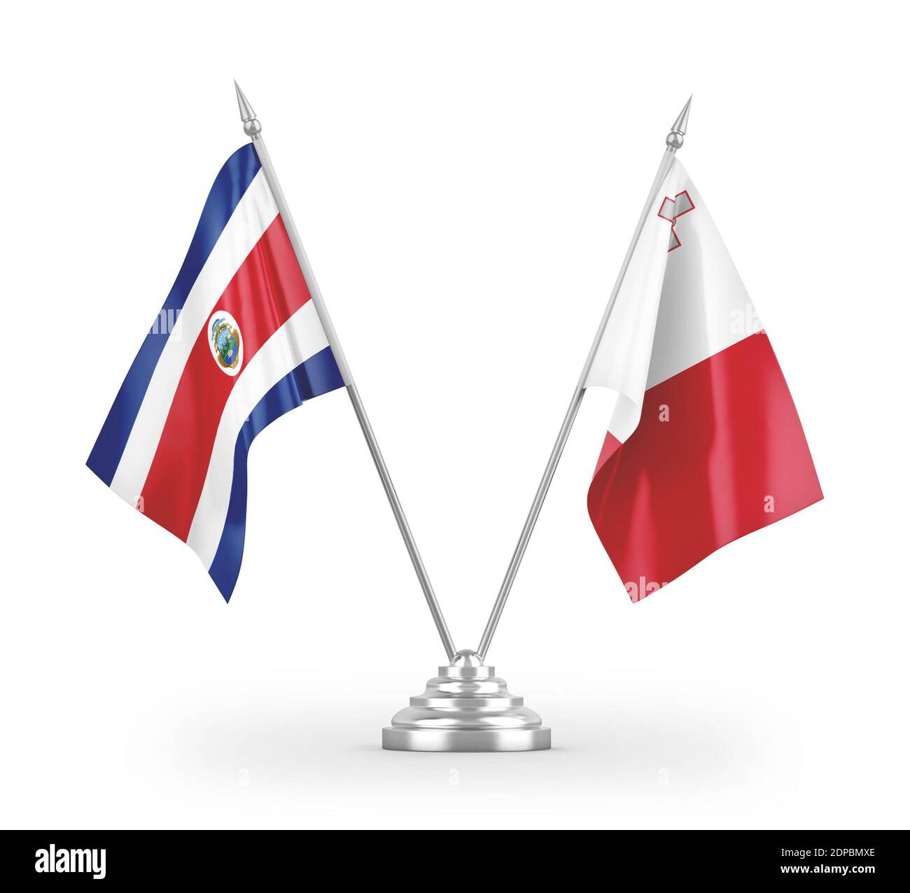 Malta and Costa Rica table flags isolated on white 3D rendering Stock ...