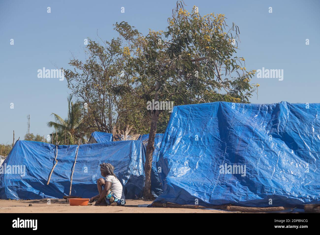 Refugee camp made of tents, people living in very poor conditions, lack ...
