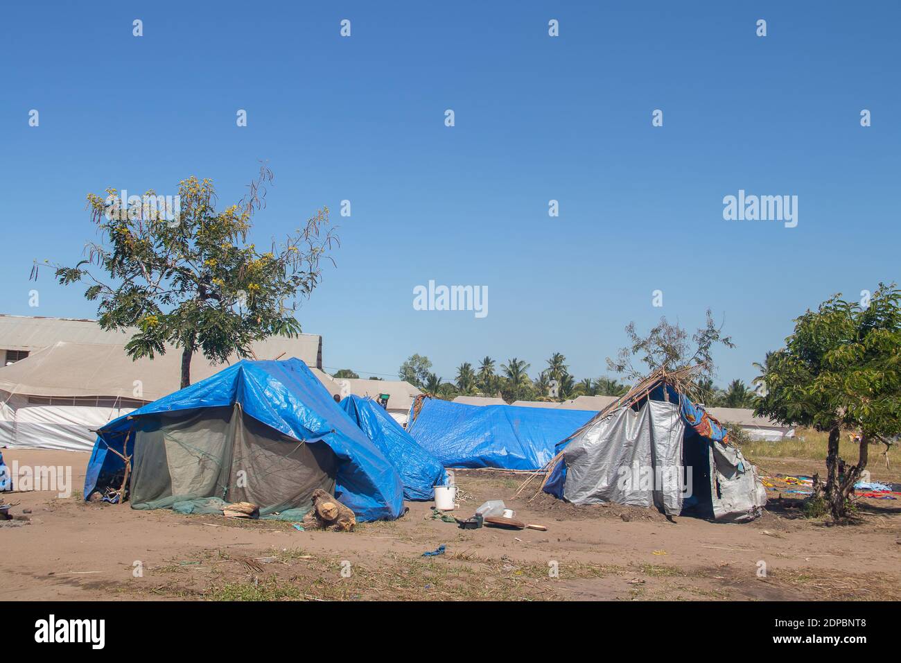 Refugee camp made of tents, people living in very poor conditions, lack ...