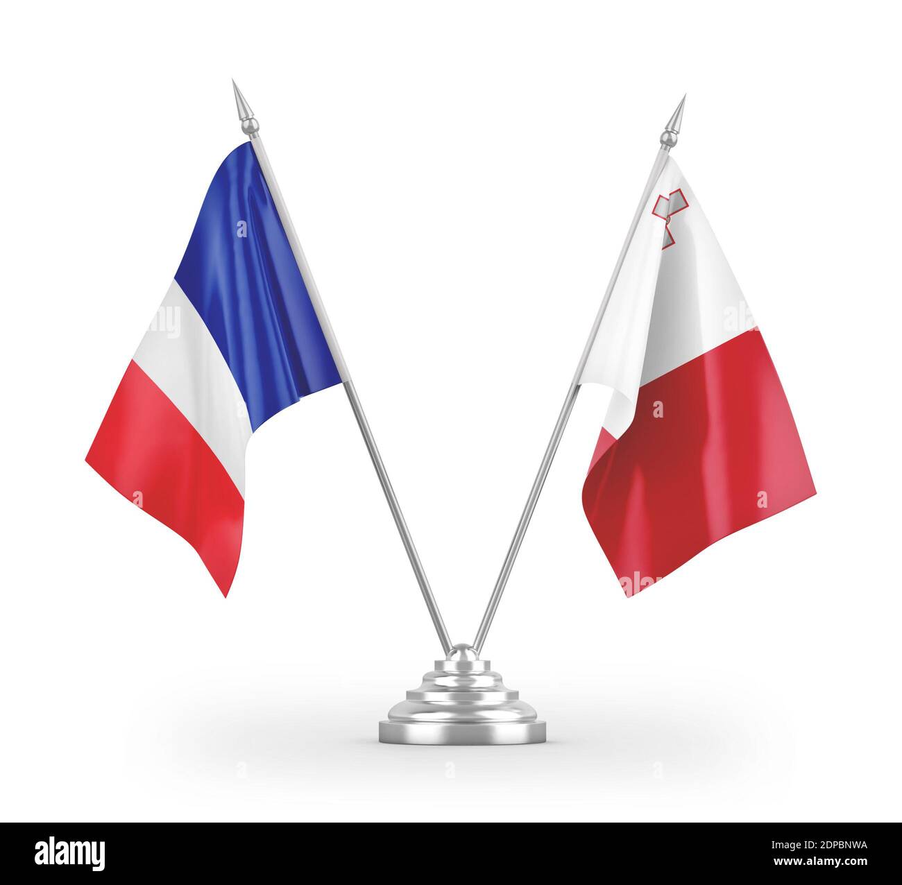 Malta and France table flags isolated on white 3D rendering Stock Photo ...