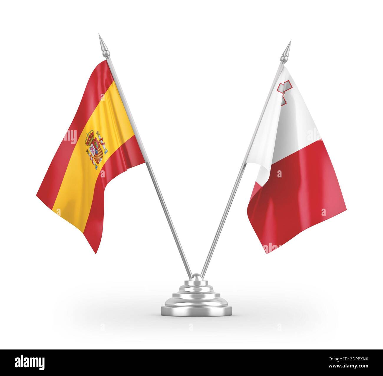 Malta and Spain table flags isolated on white 3D rendering Stock Photo ...