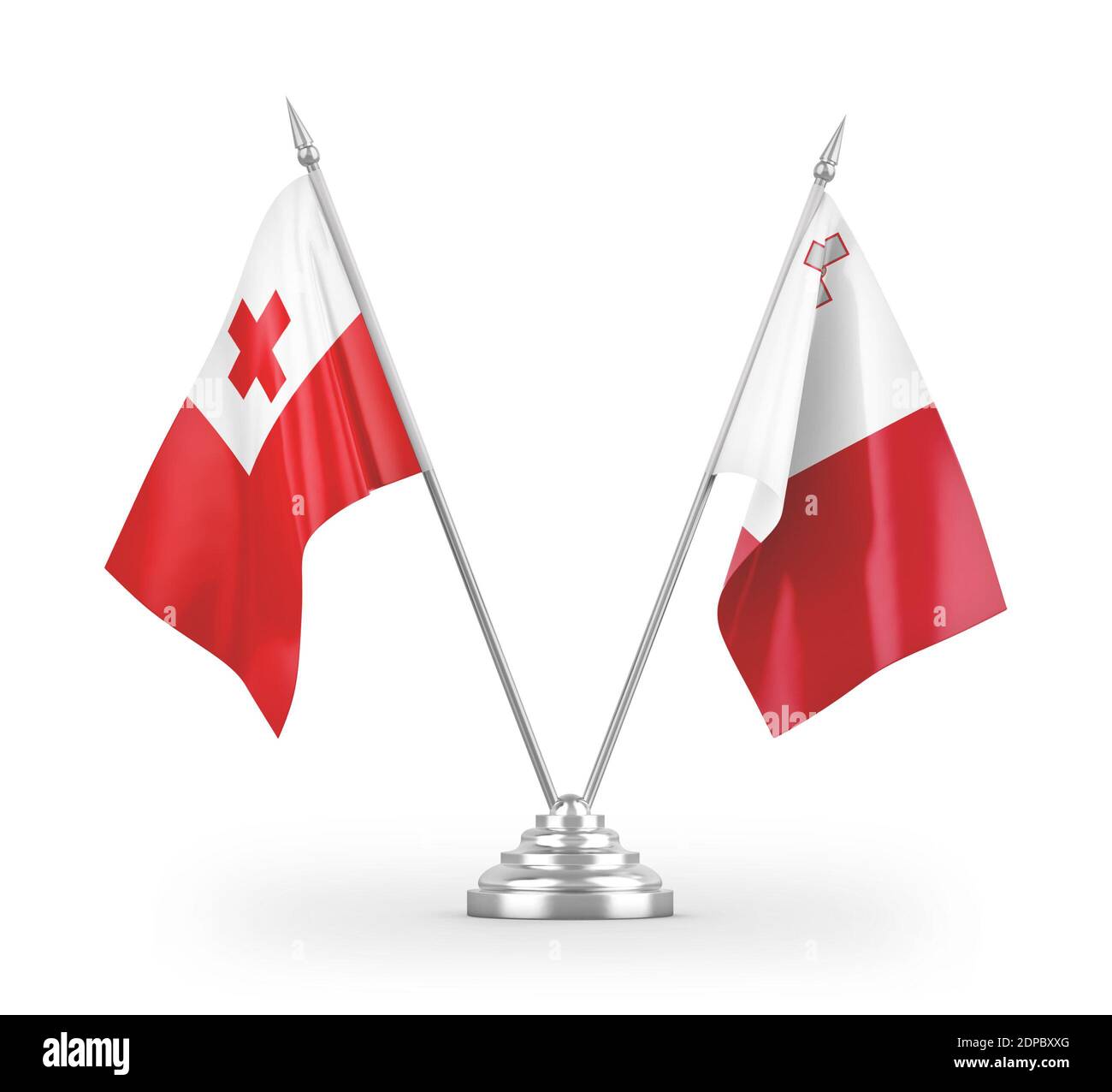 Malta and Tonga table flags isolated on white 3D rendering Stock Photo ...