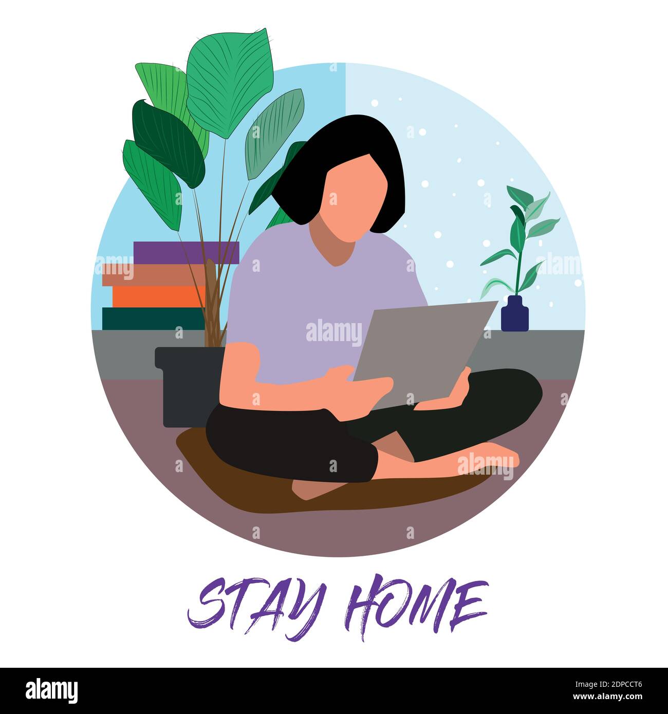 Stay home, work at home, online education. A woman working on laptop ...