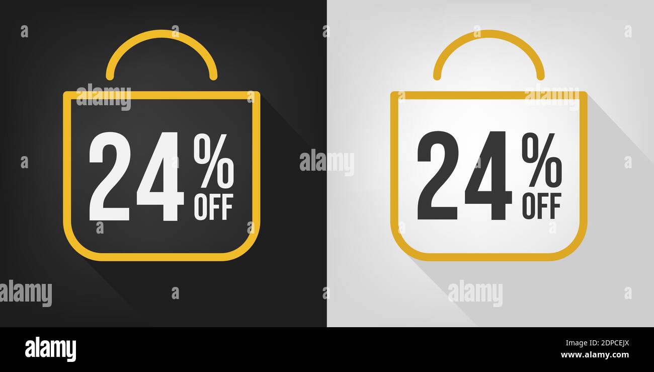 24 percent off. Black, white and yellow banner with twenty-four percent ...