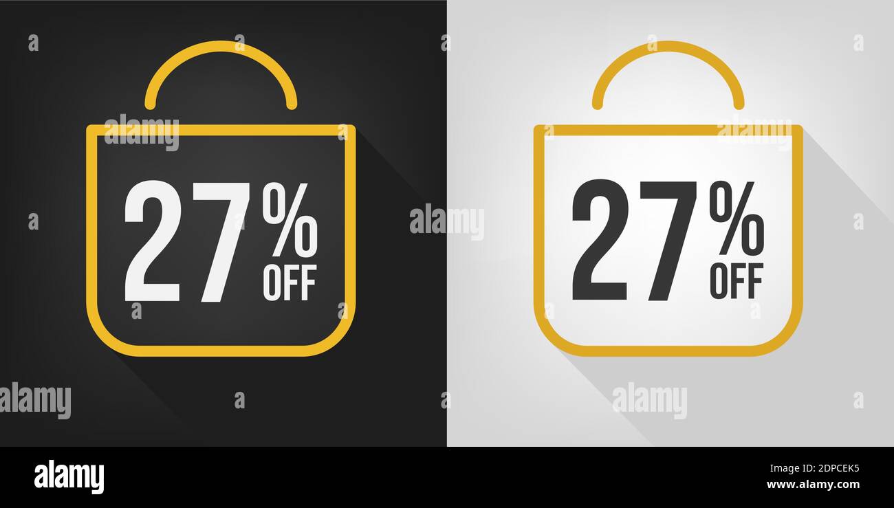 27 percent off. Black, white and yellow banner with twenty-seven ...