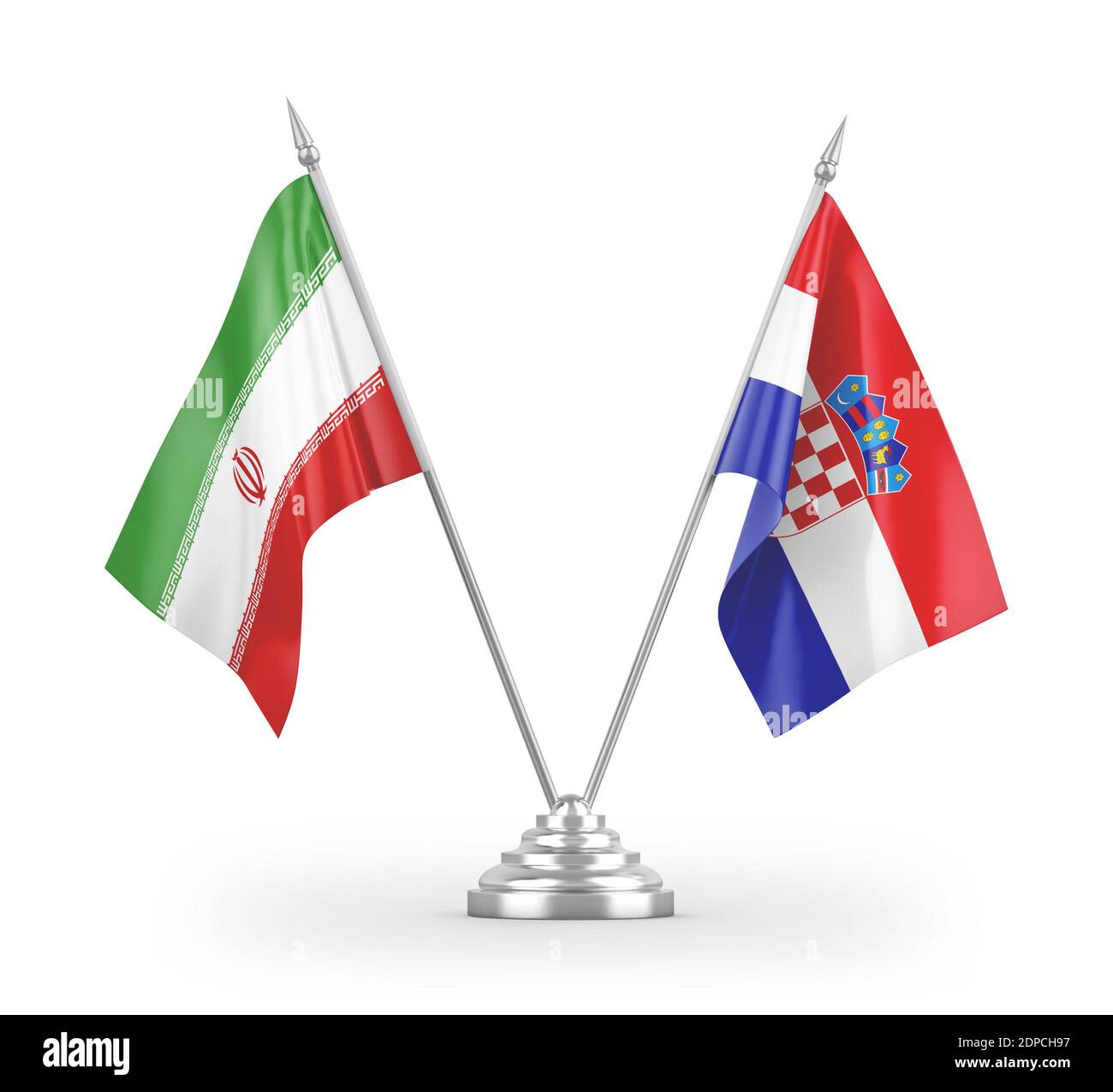 Croatia and Iran table flags isolated on white 3D rendering Stock Photo ...