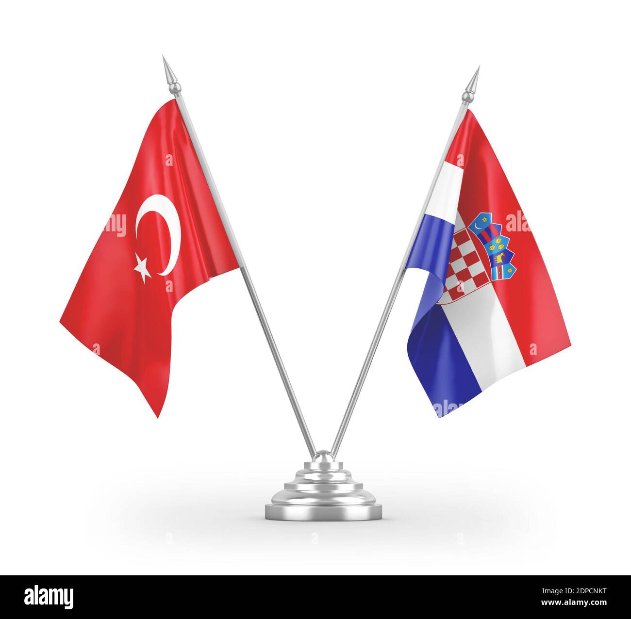 Croatia and Turkey table flags isolated on white 3D rendering Stock ...