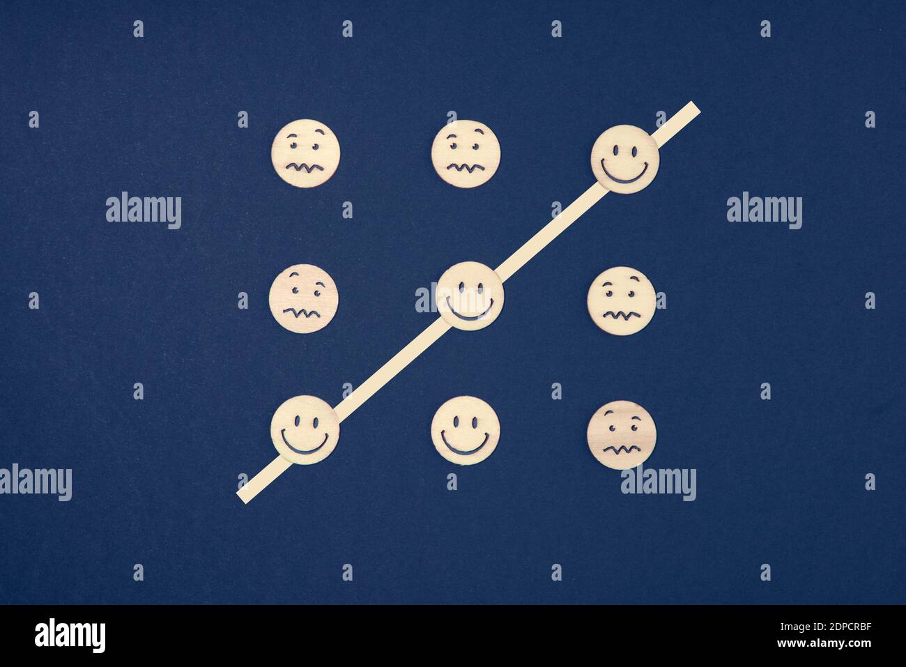 Tick Tack Toe with emoticons made of wooden circles. Positivity always ...