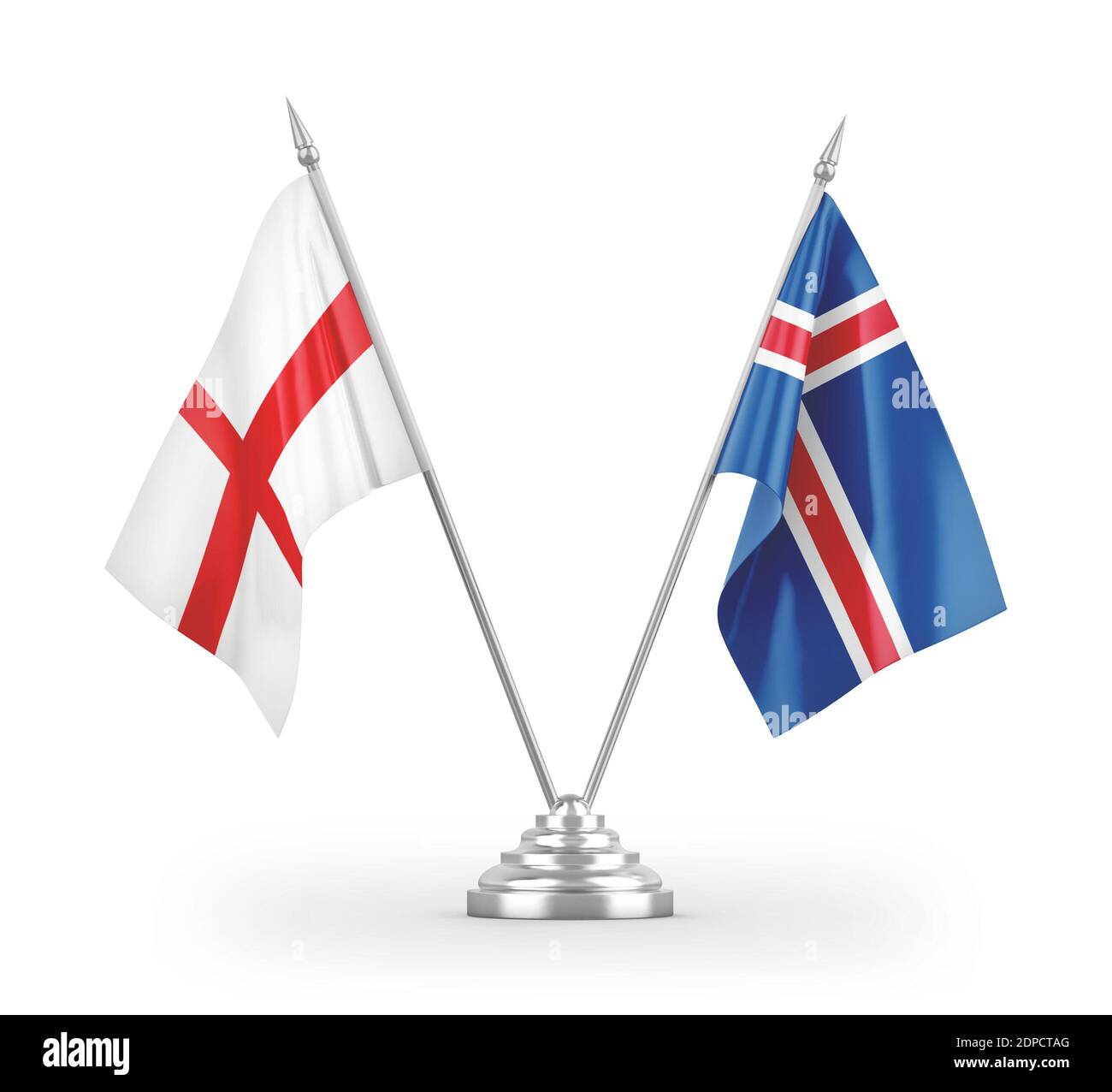 Iceland and England table flags isolated on white 3D rendering Stock ...