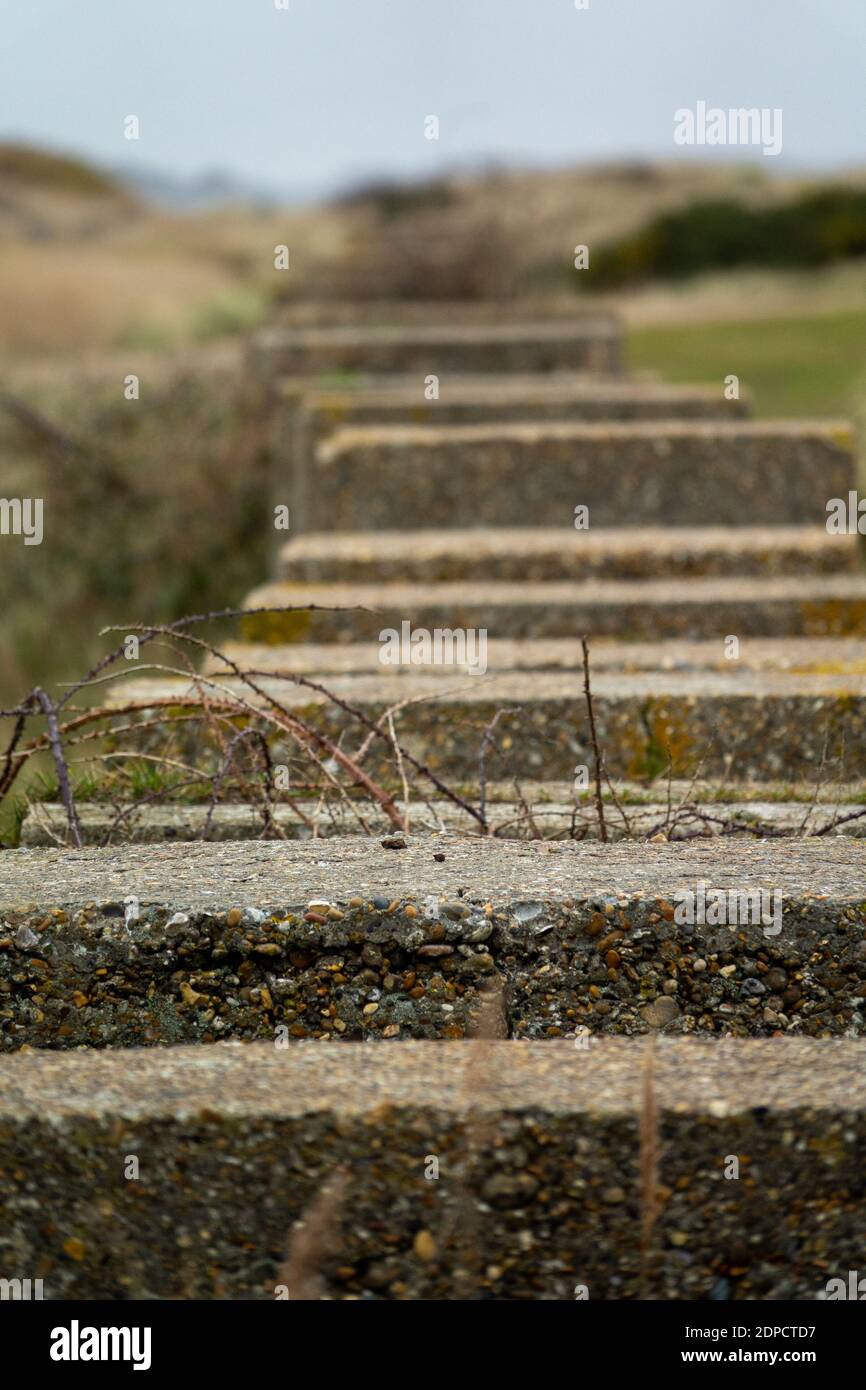 lines of anti-tank blocks, Minsmere, Concrete Military Tank Trap Stock ...