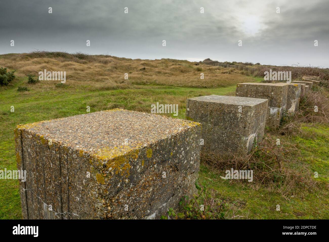 lines of anti-tank blocks, Minsmere, Concrete Military Tank Trap Stock ...