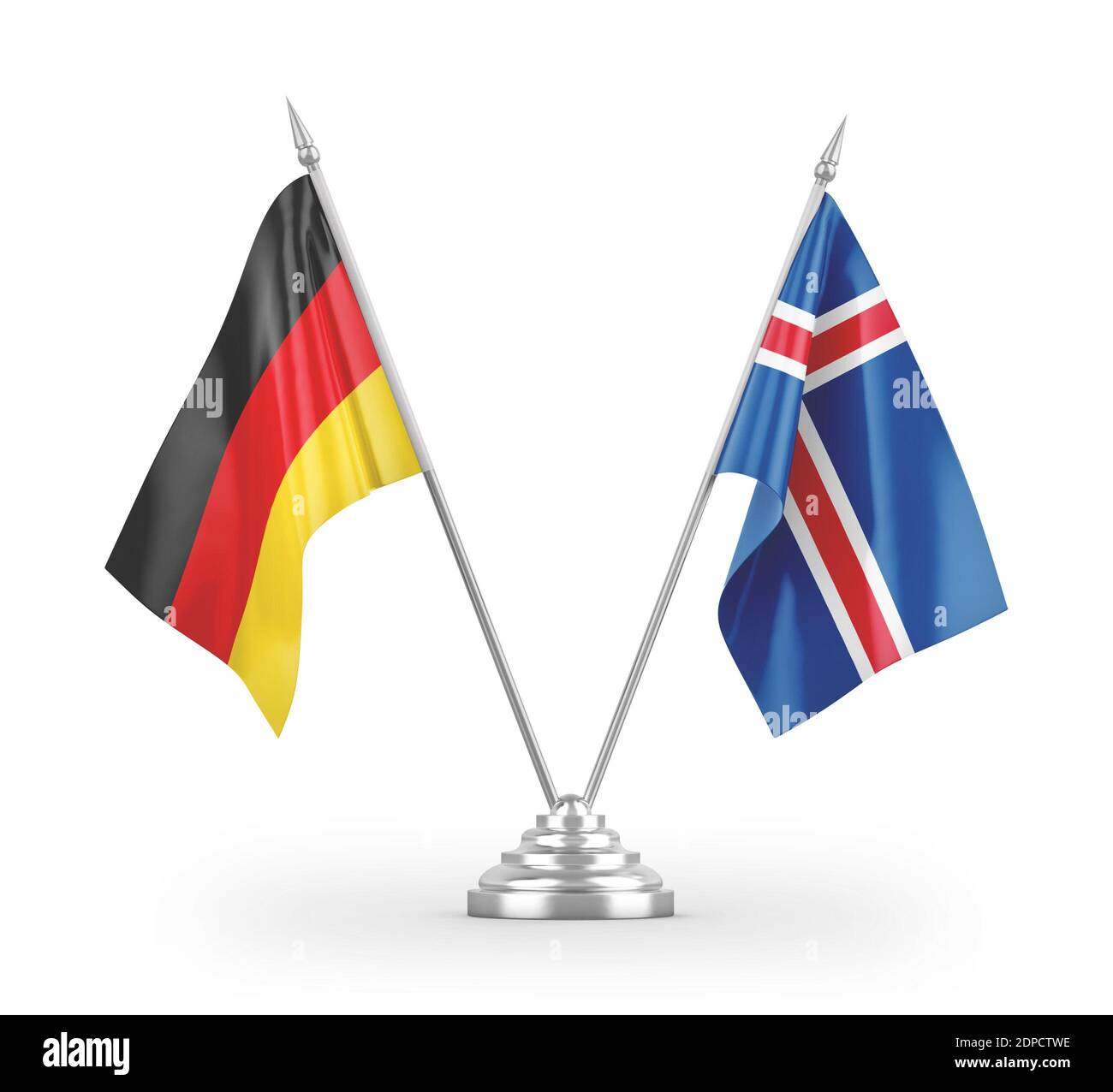 Iceland and Germany table flags isolated on white 3D rendering Stock ...
