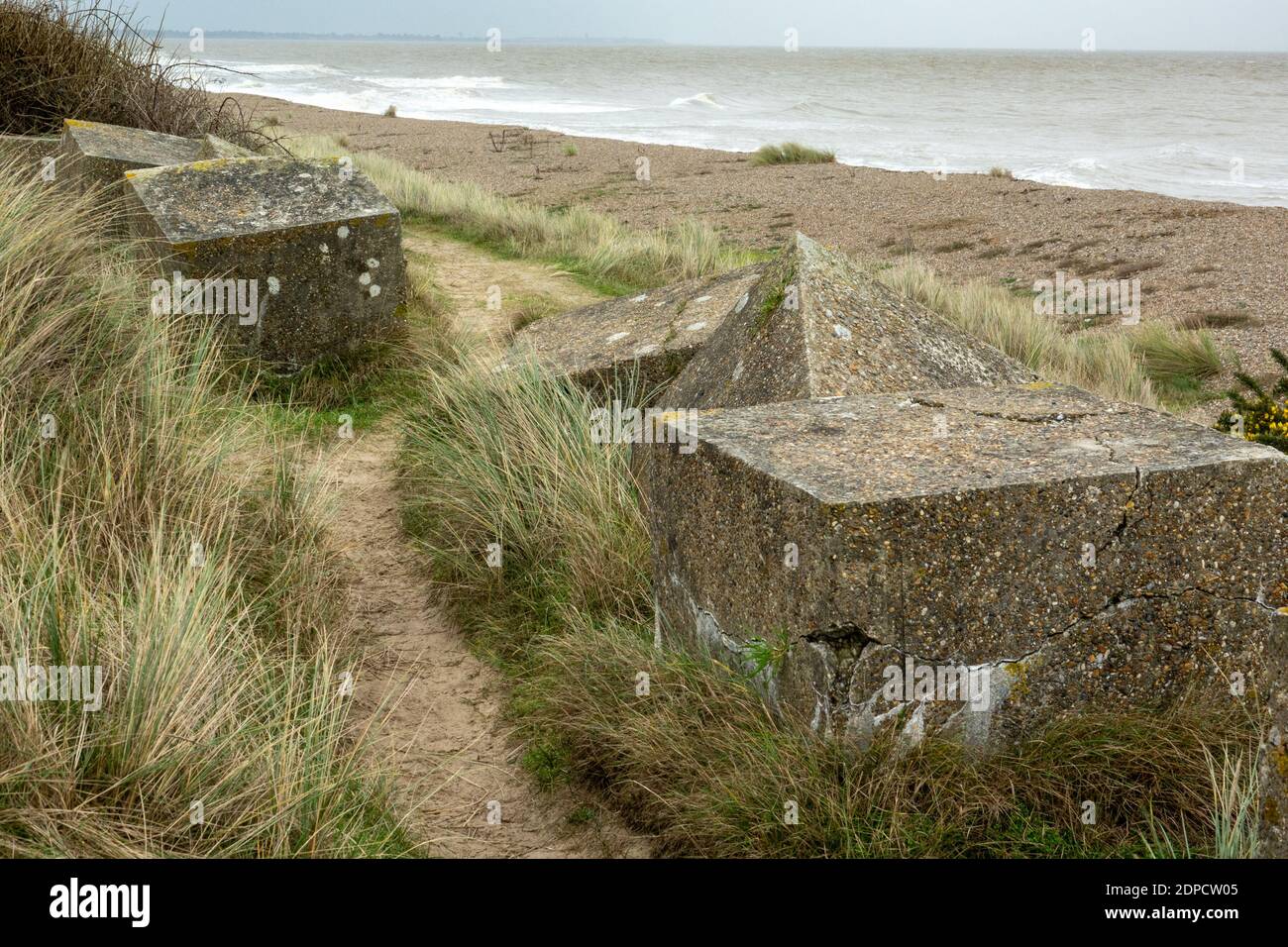 lines of anti-tank blocks, Minsmere, Concrete Military Tank Trap Stock ...