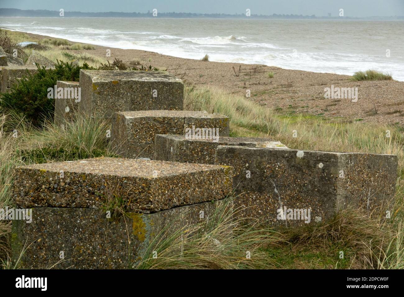 lines of anti-tank blocks, Minsmere, Concrete Military Tank Trap Stock ...
