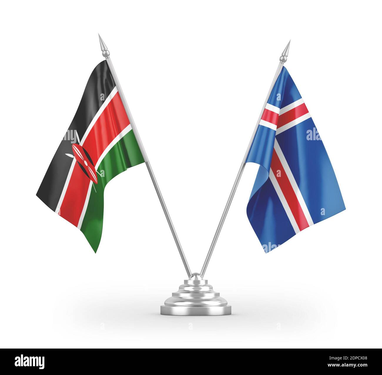 Iceland and Kenya table flags isolated on white 3D rendering Stock ...