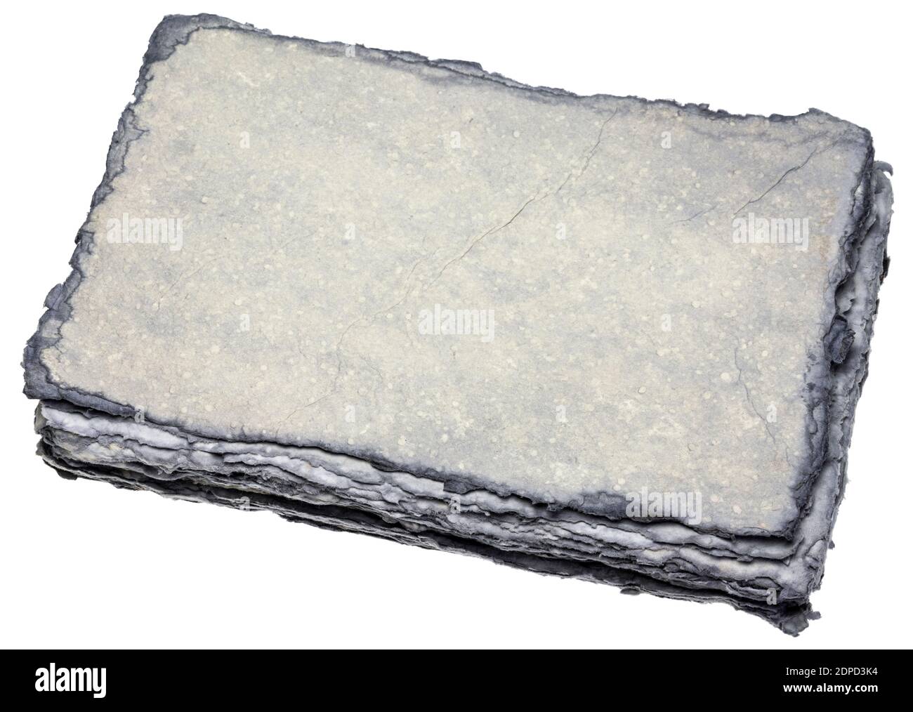 isolated stack of gray toned heavyweight deckle edge paper sheets Stock ...