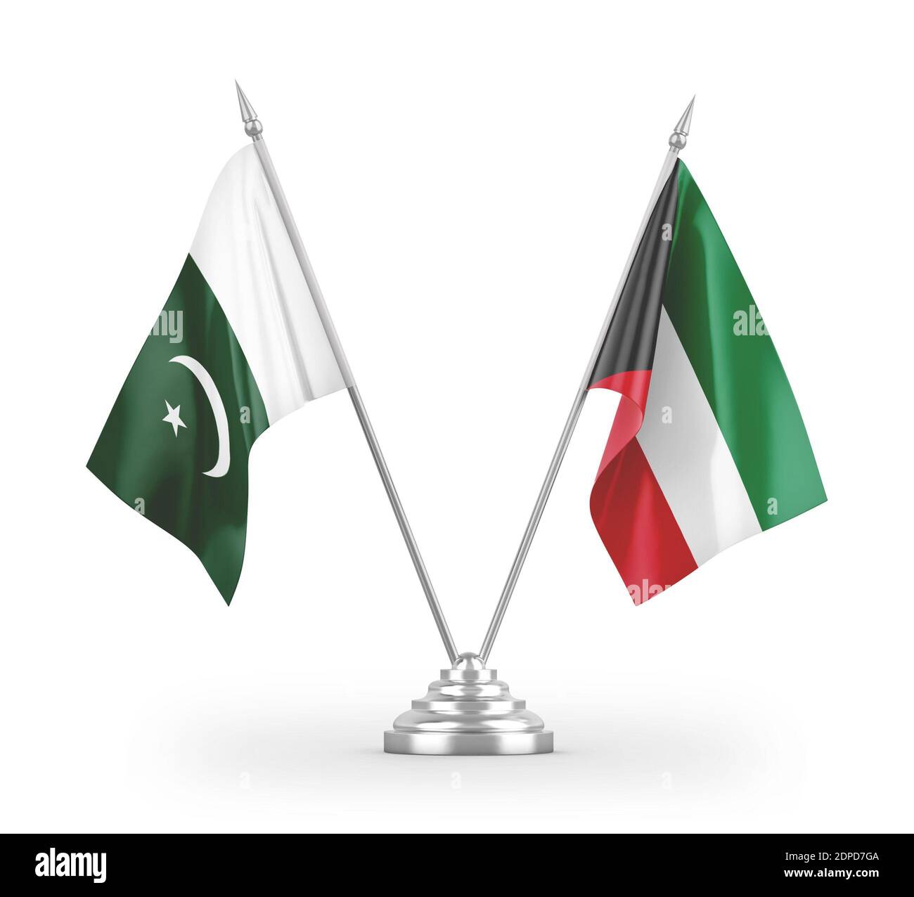 Kuwait and Pakistan table flags isolated on white 3D rendering Stock ...