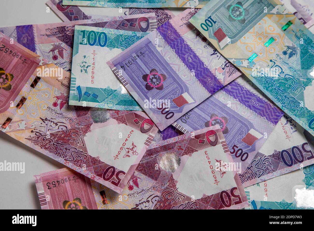 Qatar Currency New .Qatari Riyal ,Notes,500,100,50 on white background ...
