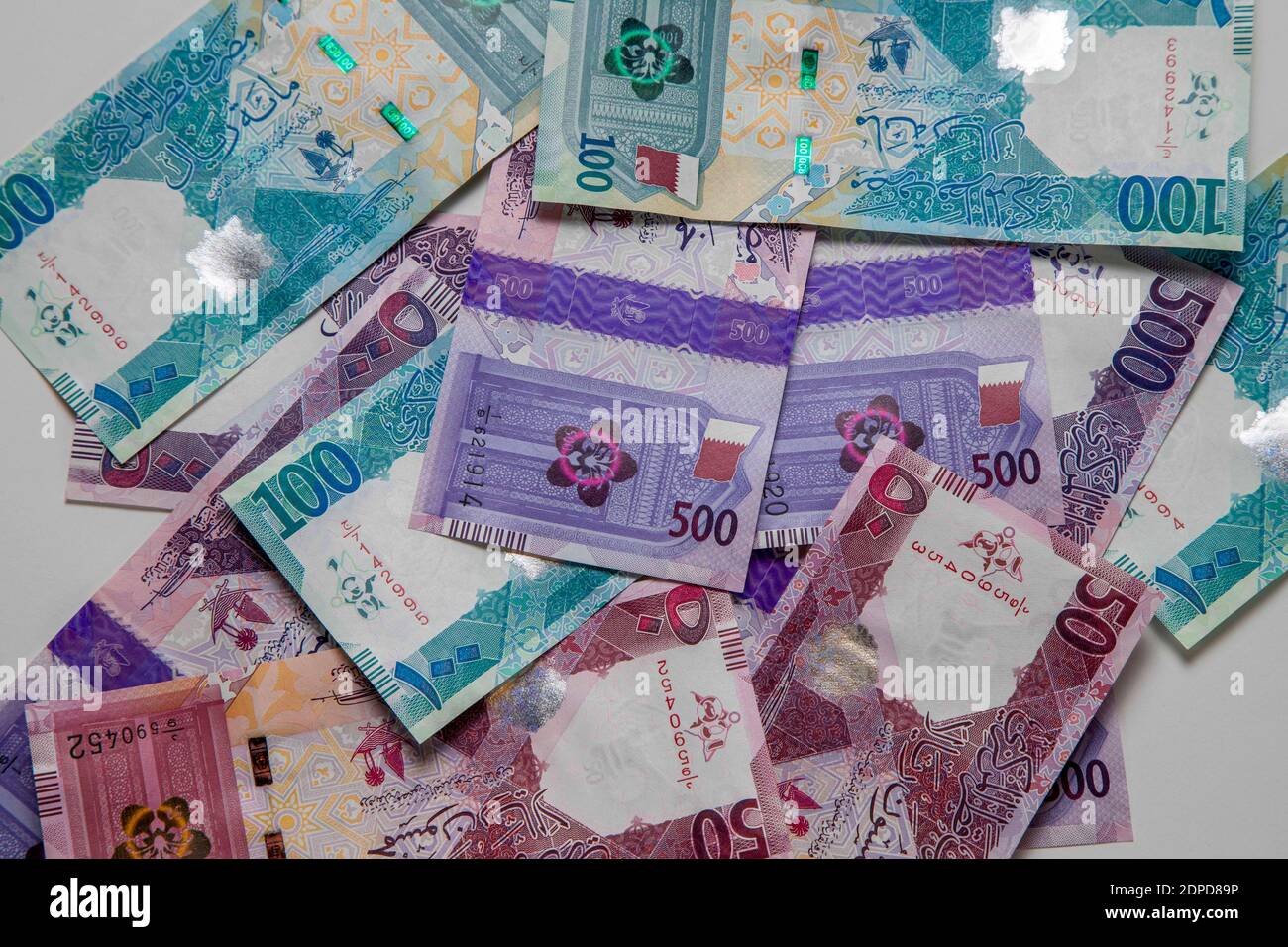Qatar Currency New .Qatari Riyal ,Notes,500,100,50 on white background ...