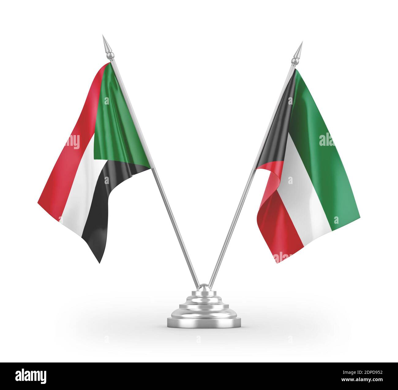 Kuwait and Sudan table flags isolated on white 3D rendering Stock Photo ...