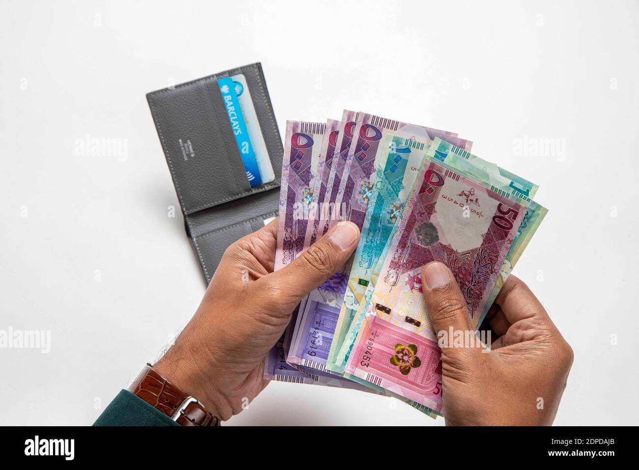 Qatar Currency New .Qatari Riyal ,Notes,500,100,50 on white background ...