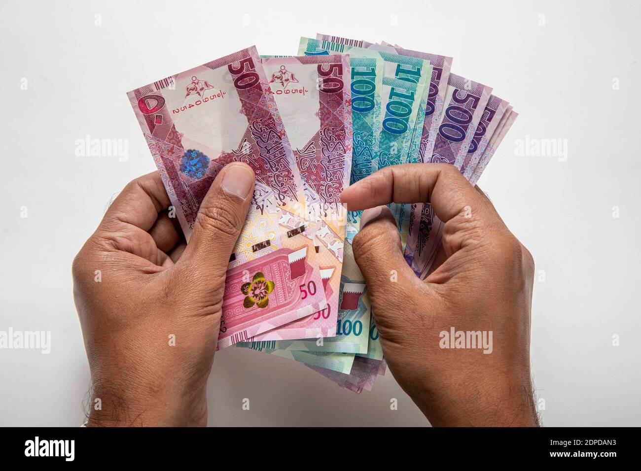 Qatar Currency New .Qatari Riyal ,Notes,500,100,50 on white background ...