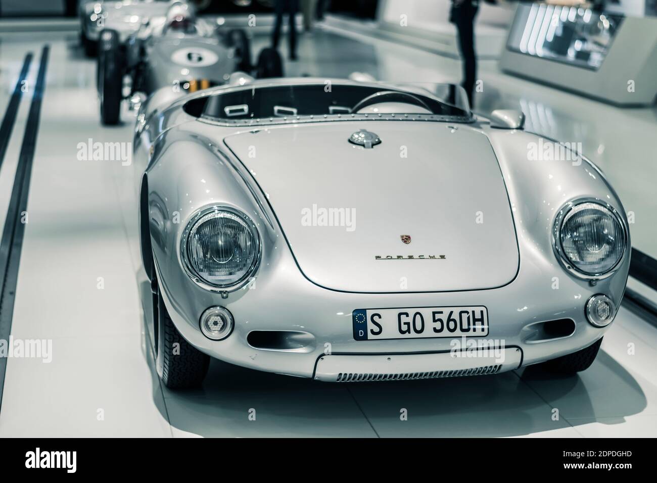 STUTTGART, Germany 6 March 2020: The Porsche 550 Spyder 1956. Mid ...